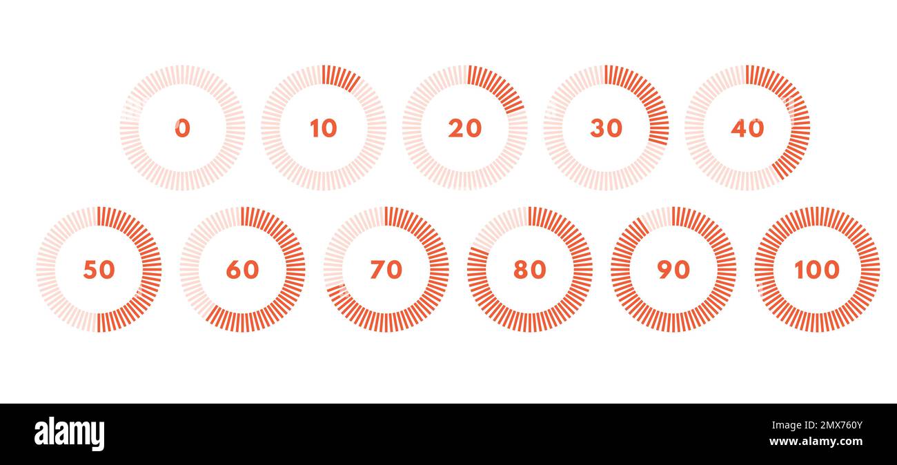 Set of circular progress bar. Timer icon with ten percent interval ...