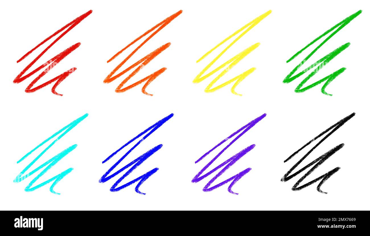 Collage of color drawn pencil scribbles on white background. Banner ...