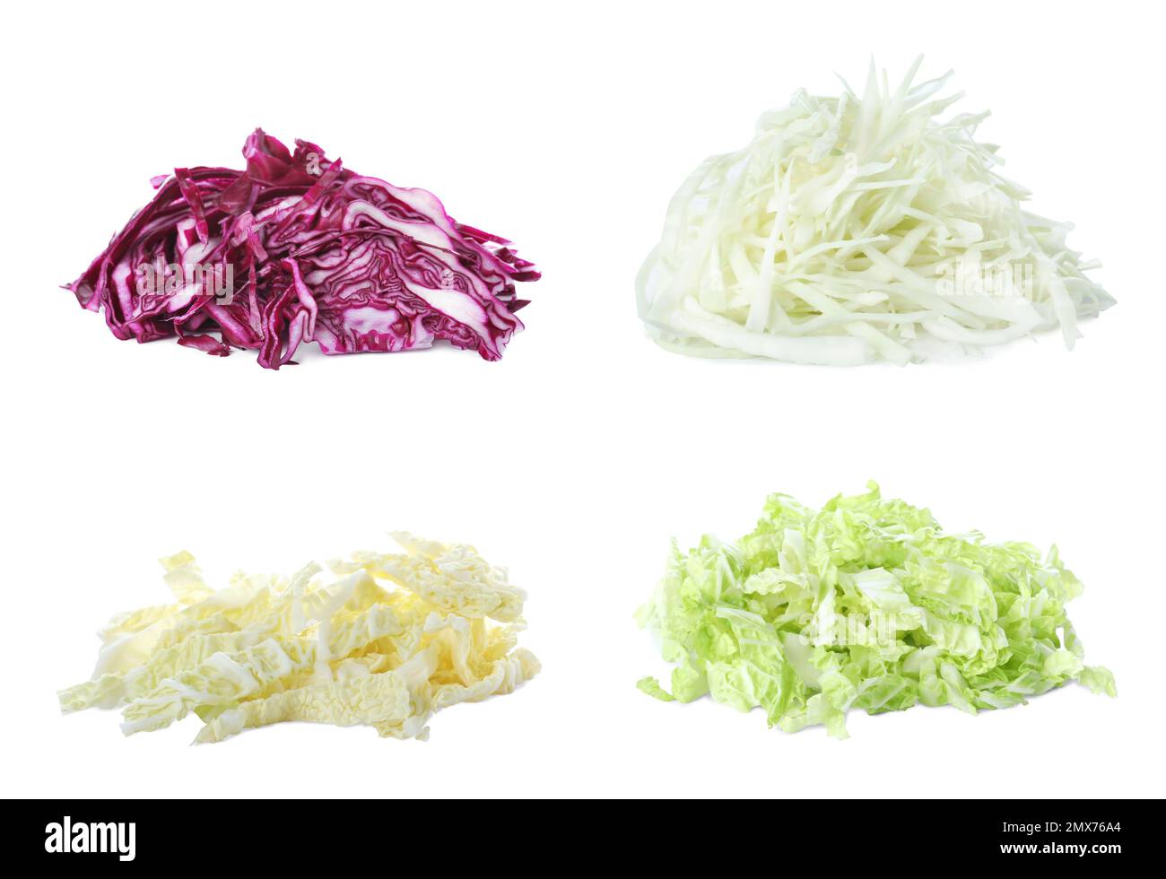 Set of different chopped cabbages on white background Stock Photo - Alamy