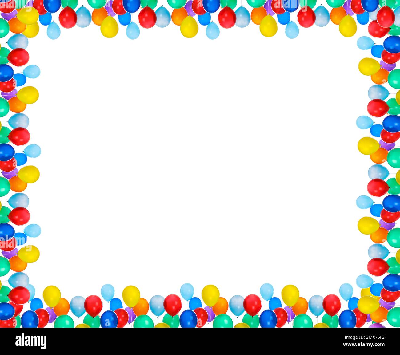 Frame made of different color balloons on white background. Space for ...