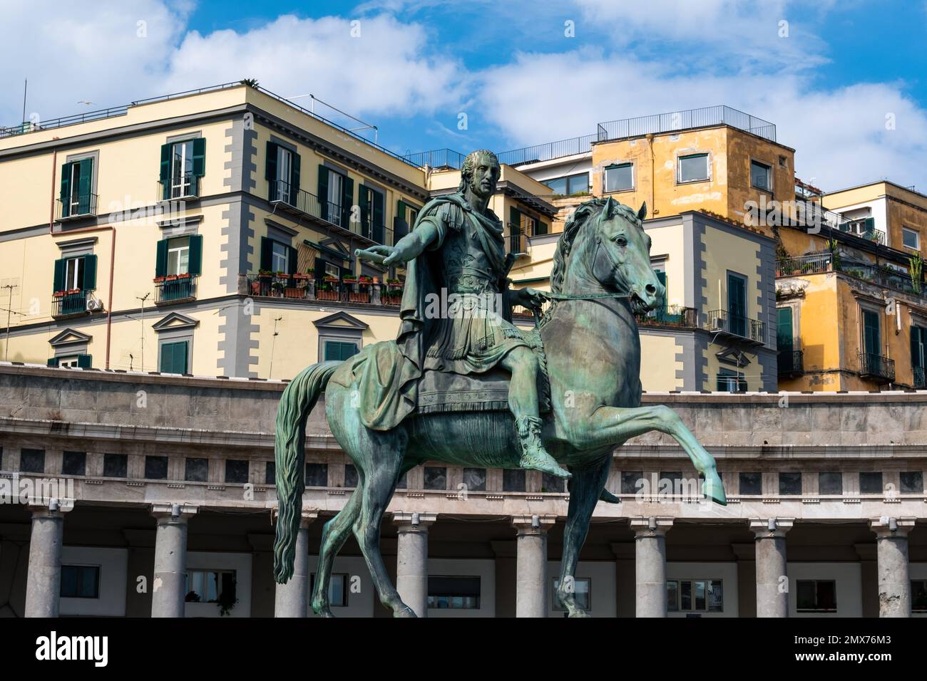 Piazza del Plebiscito, monument to Charles III in Naples, Italy Stock ...