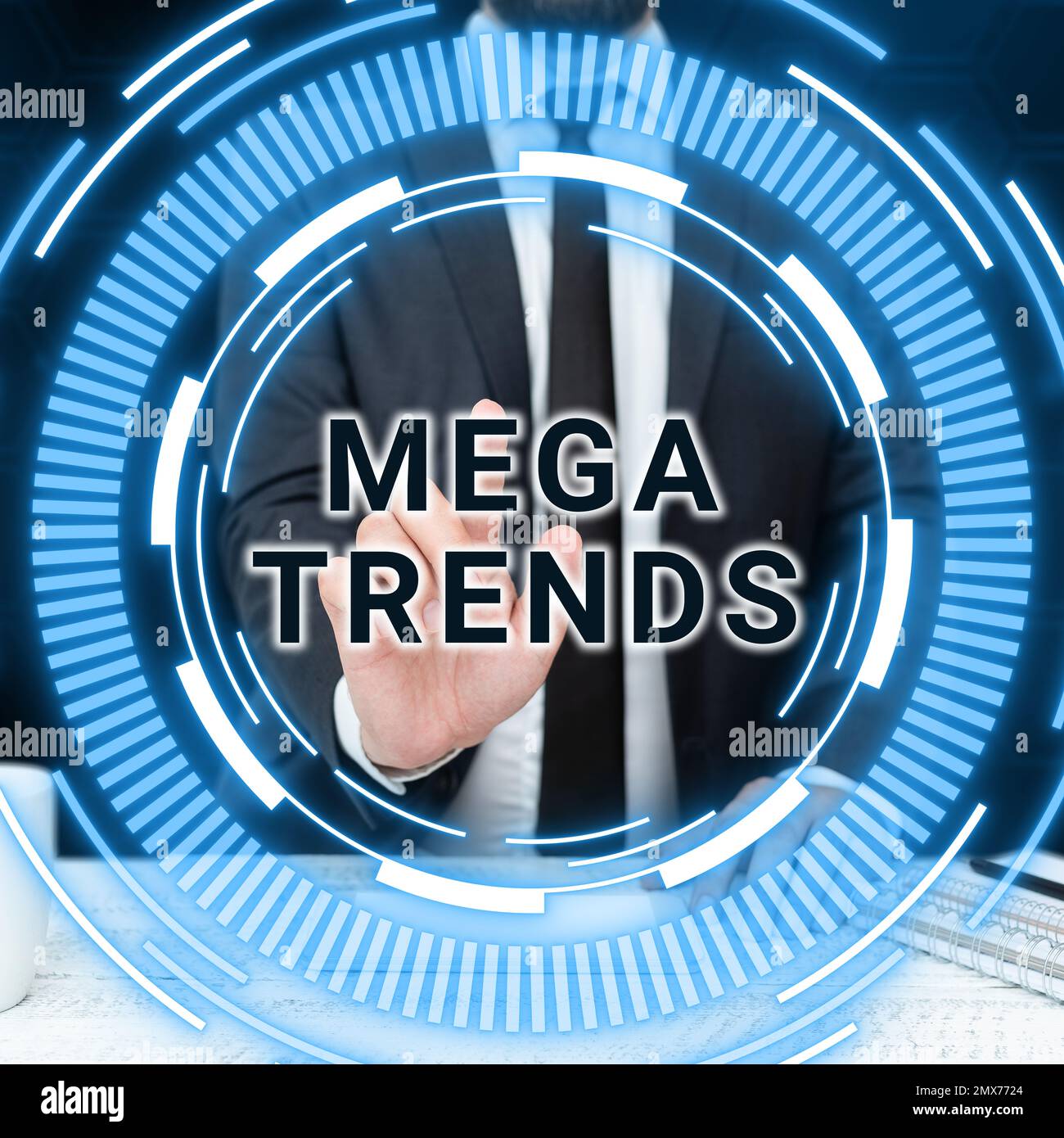 Writing displaying text Mega Trends. Business showcase powerful phenomena impacting the ...
