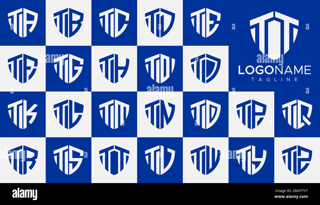 Set of shield T letter logo design vector. Simple security T logo ...