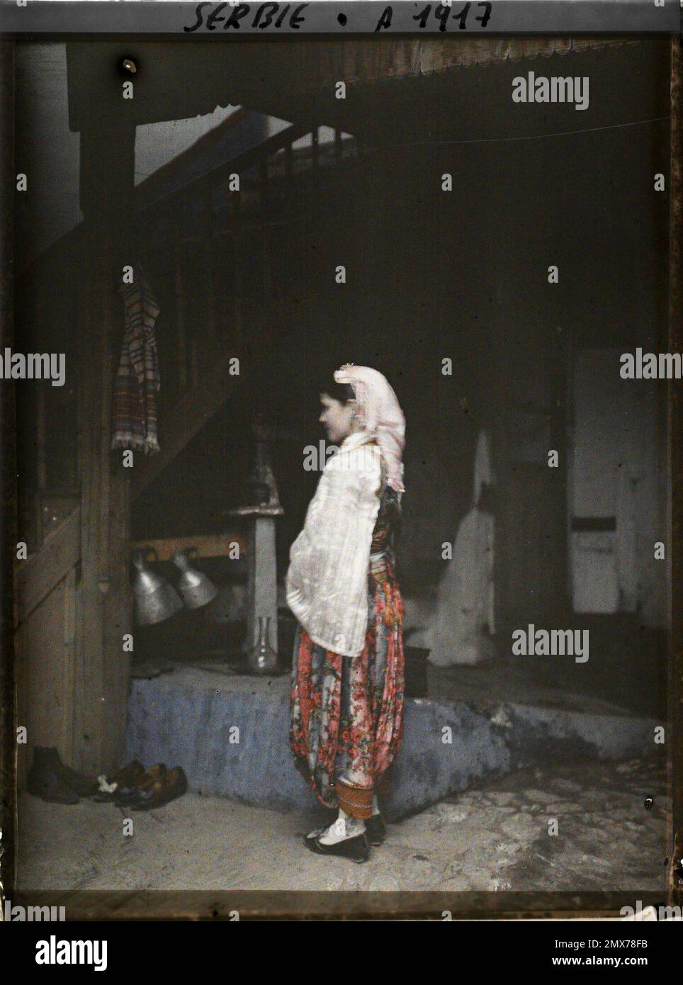 Prizren Kosovo Serbia A Serbian Girl In Traditional Costume In The Courtyard Of A House 1913