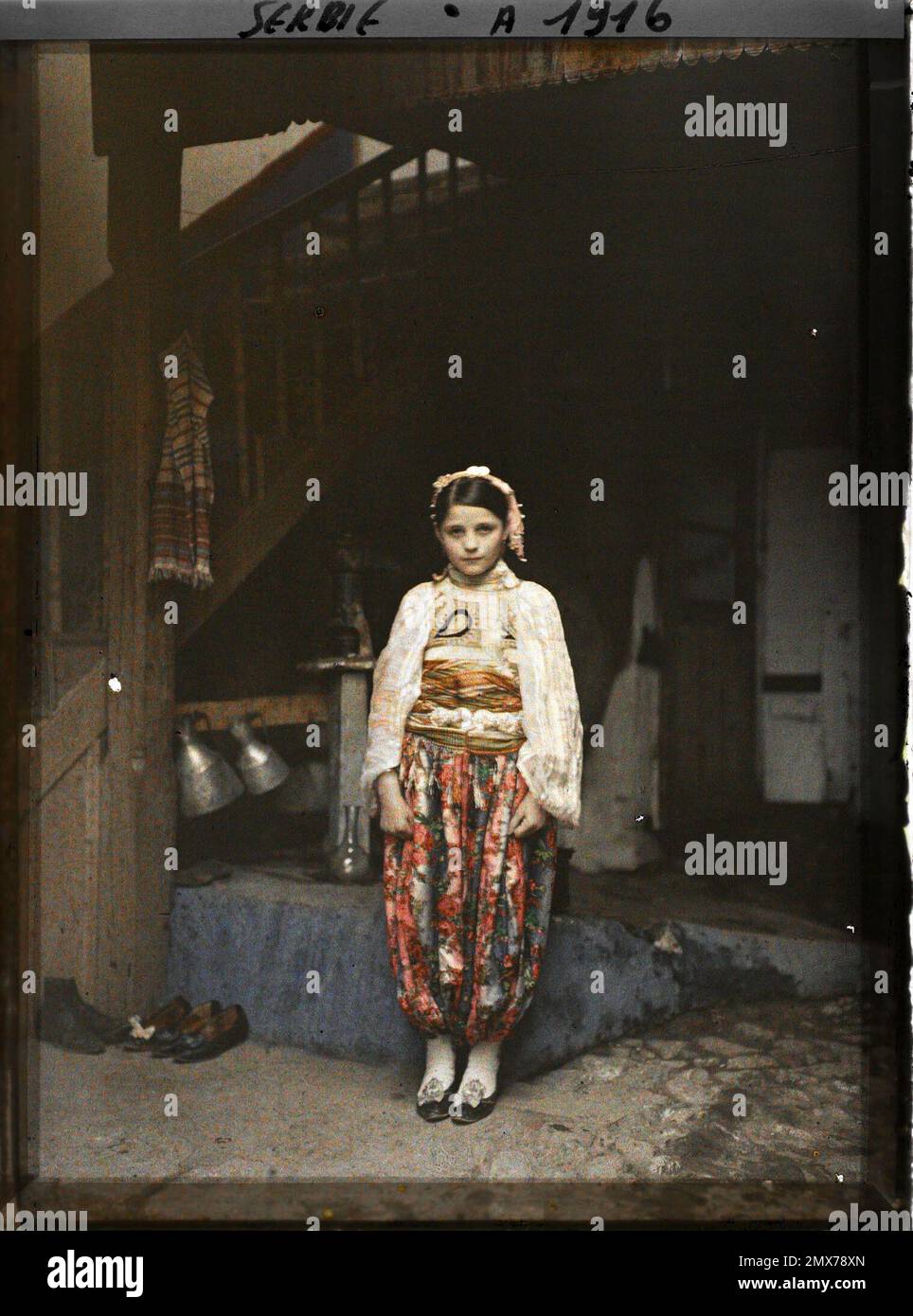 Prizren Kosovo Serbia A Serbian Girl In Traditional Costume In The Courtyard Of A House 1913