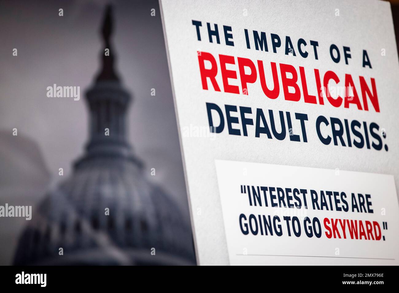 A poster used by Senate Democrats during a press conference on Capitol ...