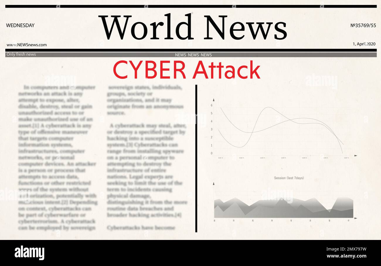 Closeup view of newspaper with headline CYBER ATTACK Stock Photo - Alamy