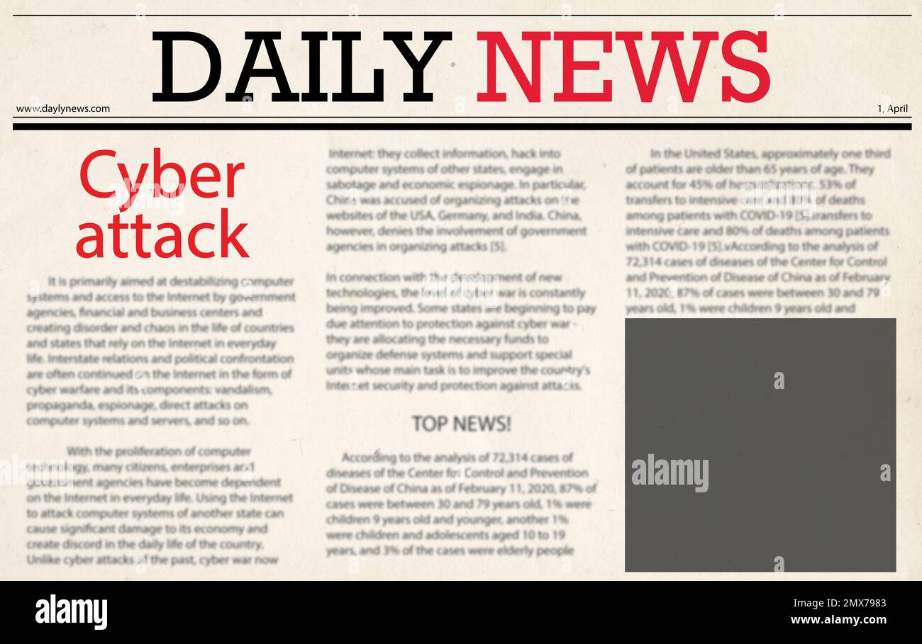Closeup view of newspaper with headline CYBER ATTACK Stock Photo - Alamy