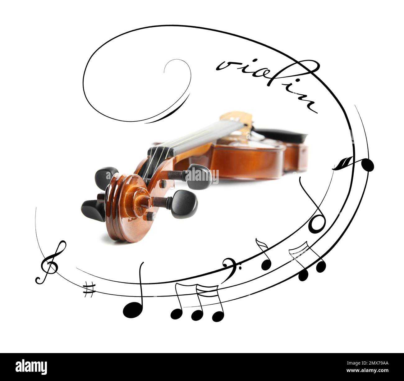 Classic violin and music notes on white background Stock Photo - Alamy