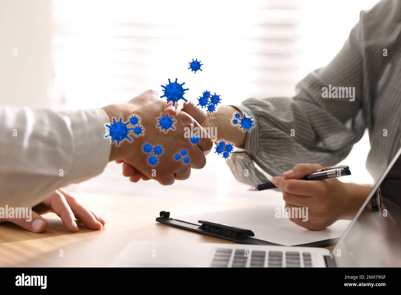 Avoid physical contact during coronavirus outbreak. People shaking ...