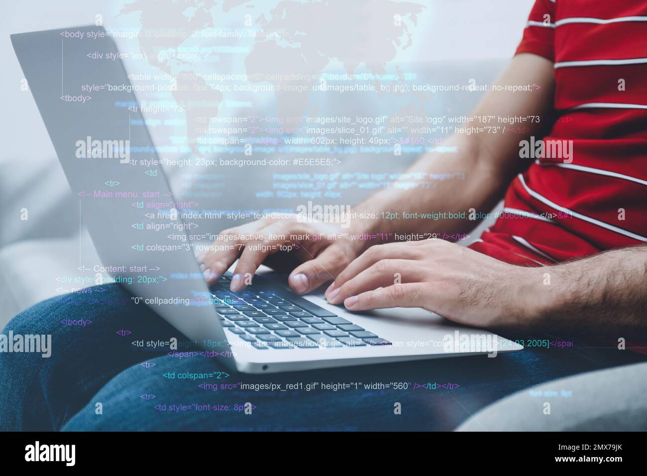 Hacker working with laptop indoors, closeup. Cyber attack Stock Photo ...