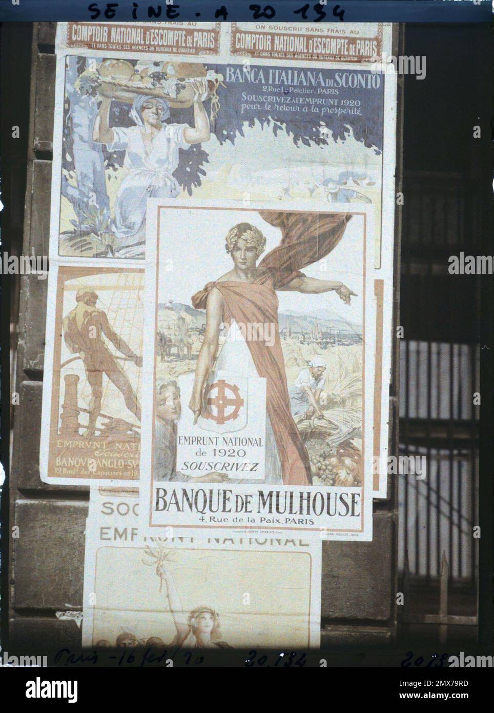 Paris, France displays the national loan of 1920, Banque de Mulhouse ...