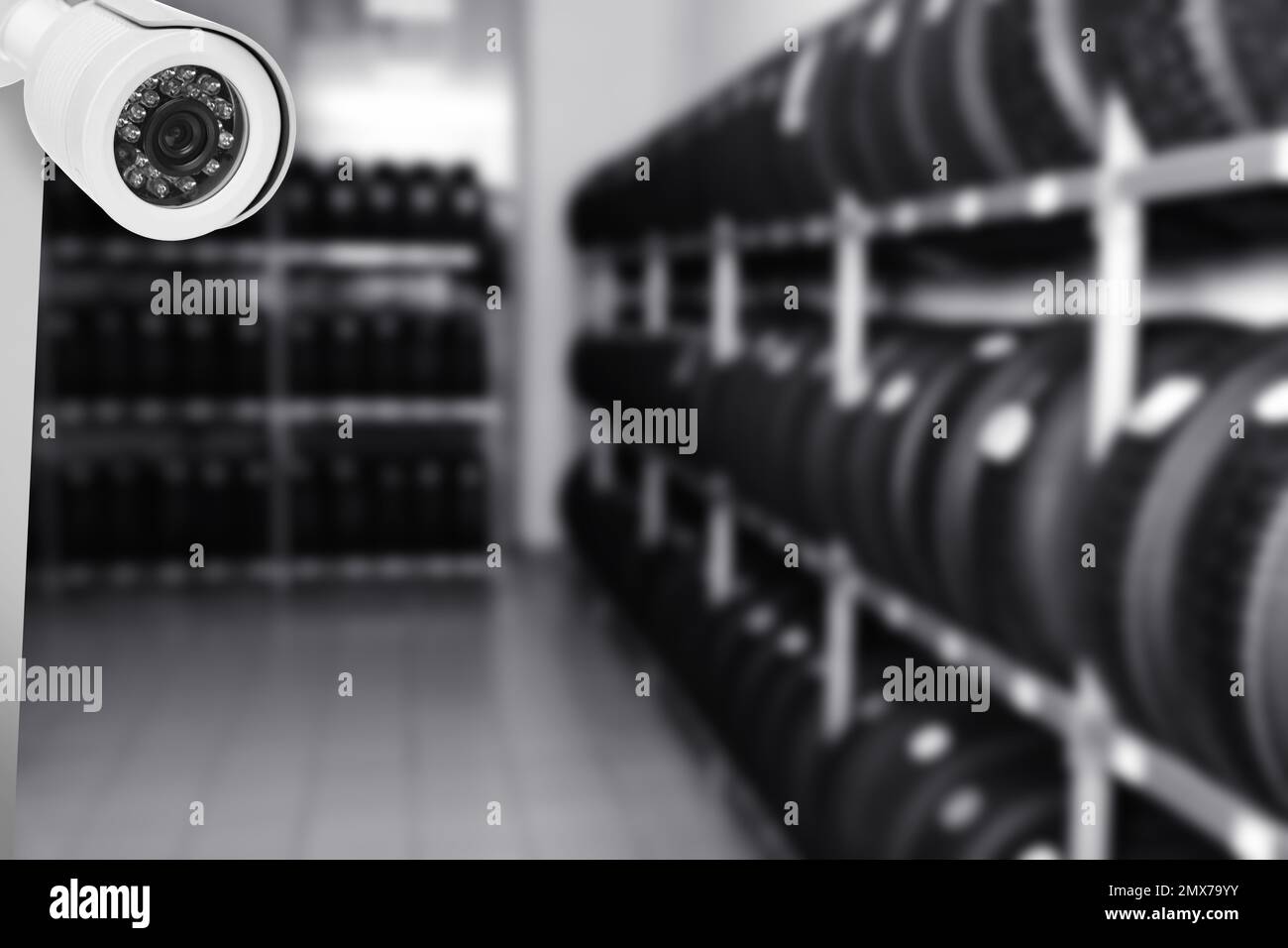 Modern CCTV security camera in auto store. Guard equipment Stock Photo ...
