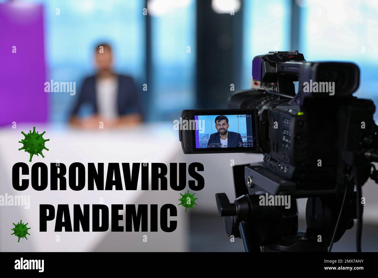 Presenter working in studio. Coronavirus pandemic - latest updates ...