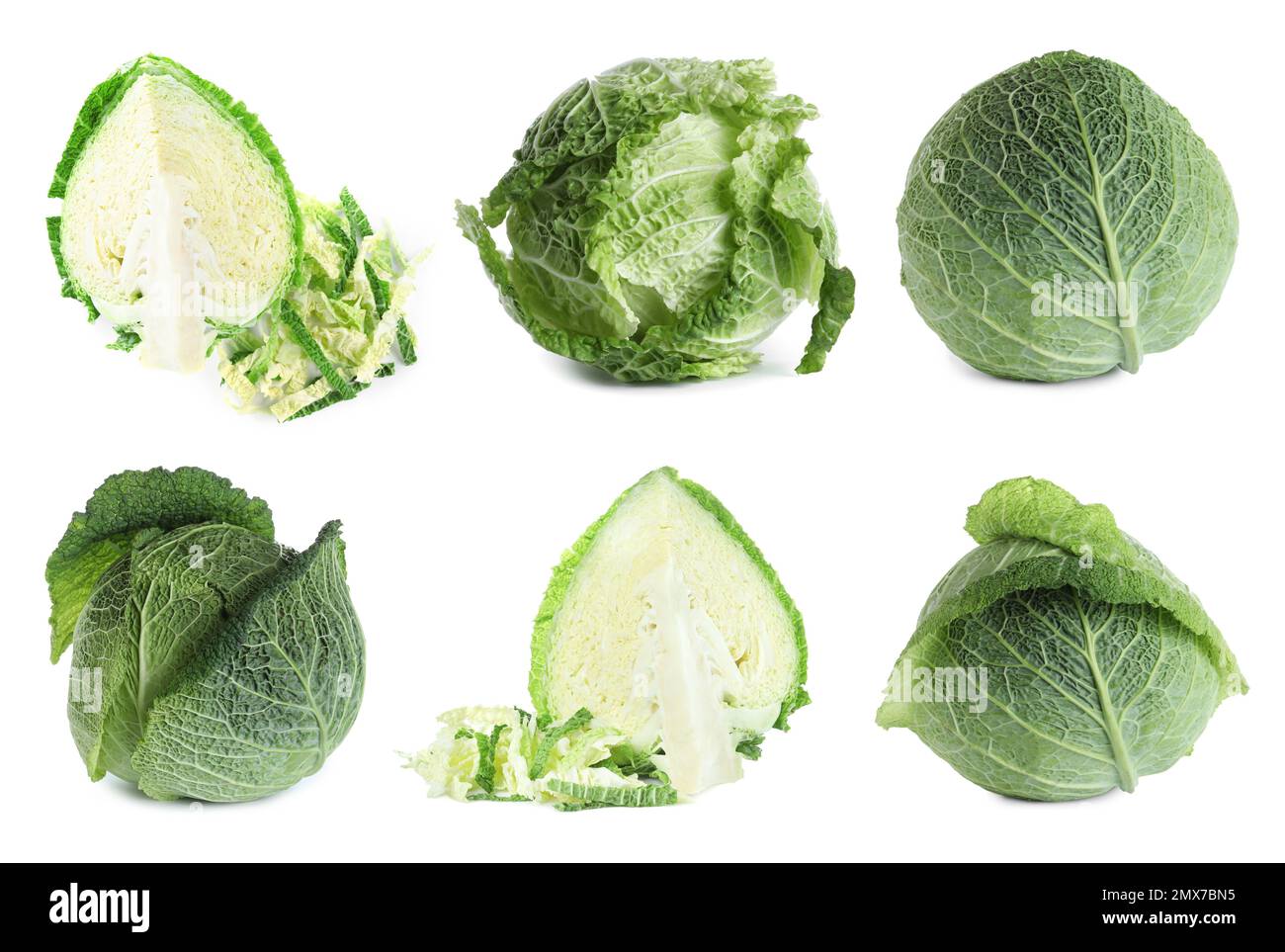 Set of fresh ripe cabbages on white background Stock Photo - Alamy