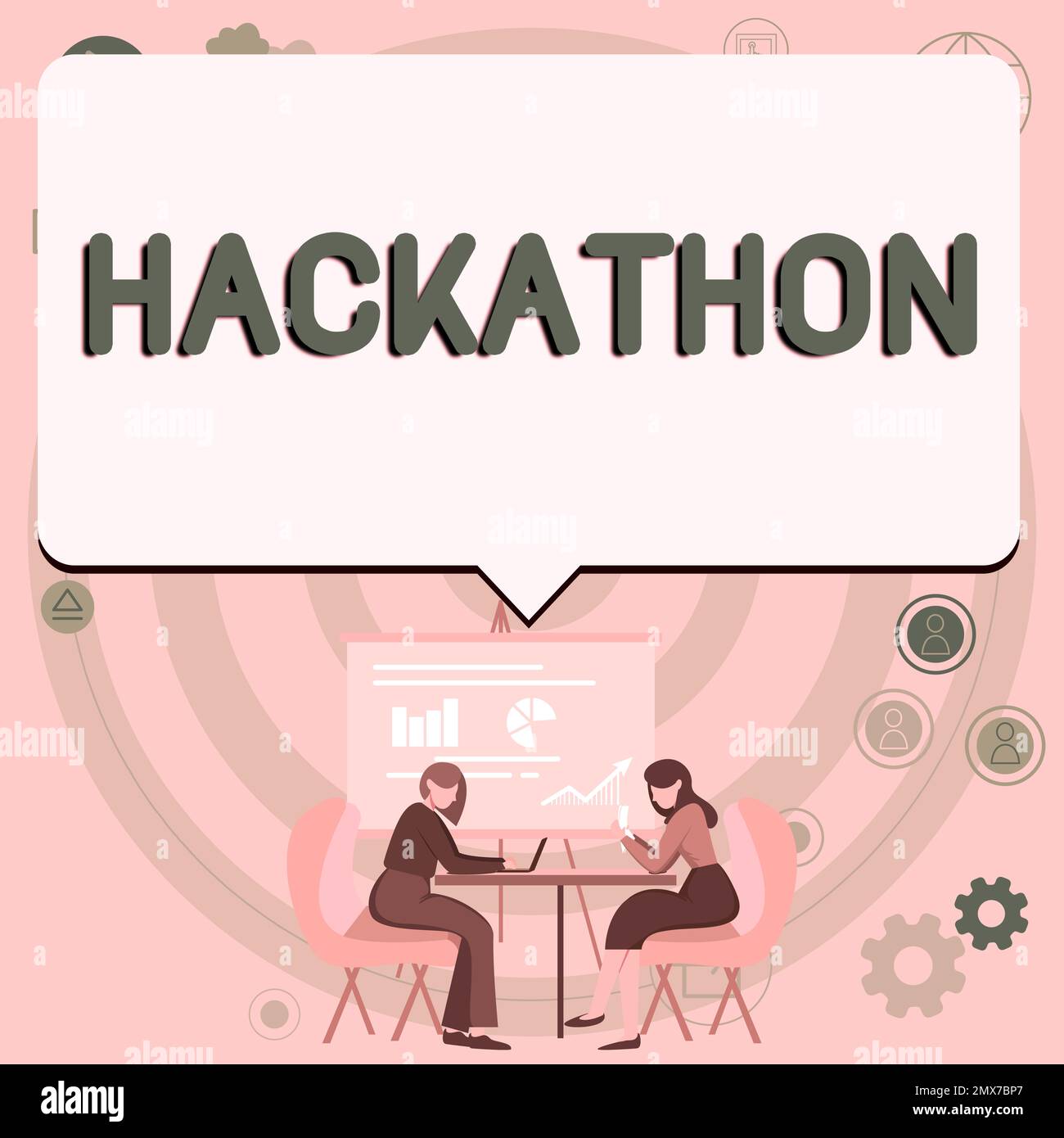 Hand writing sign Hackathon. Business concept event where large number of people engage in ...