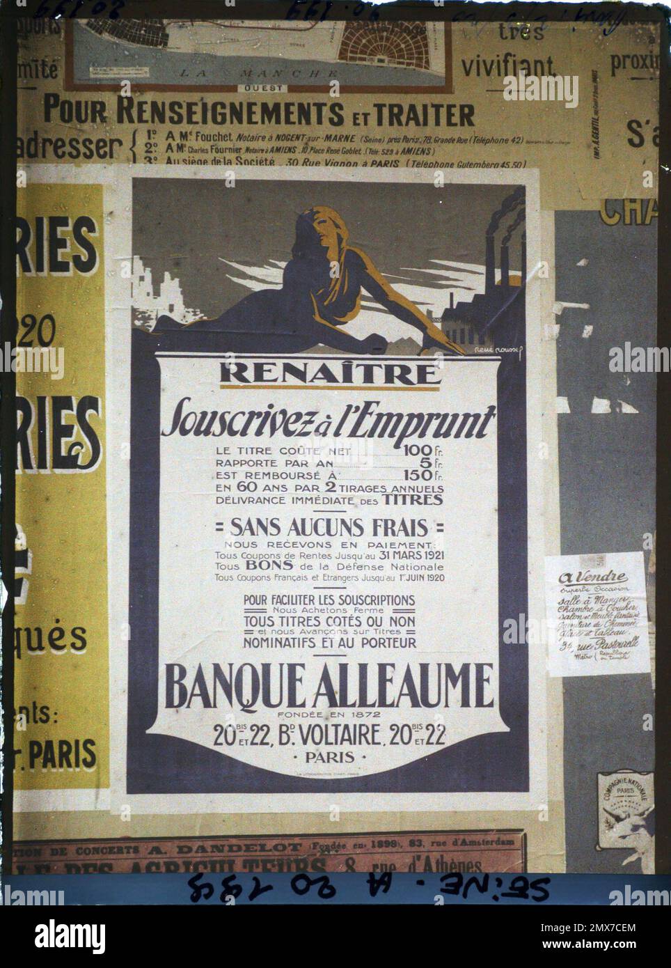 Paris, France displays the national loan of 1920, Bank Alleaume Stock ...