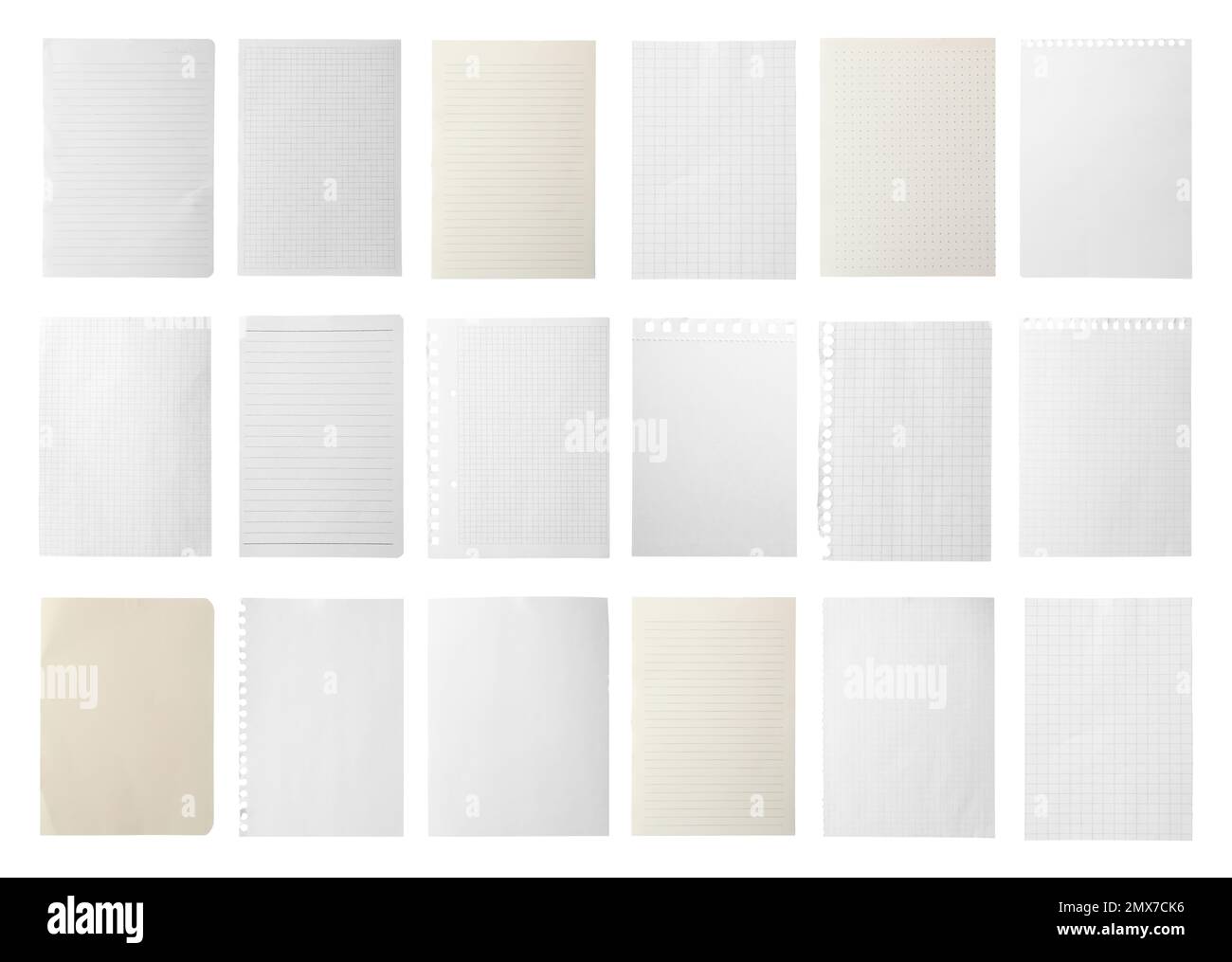 Set of different notebook papers on white background Stock Photo - Alamy
