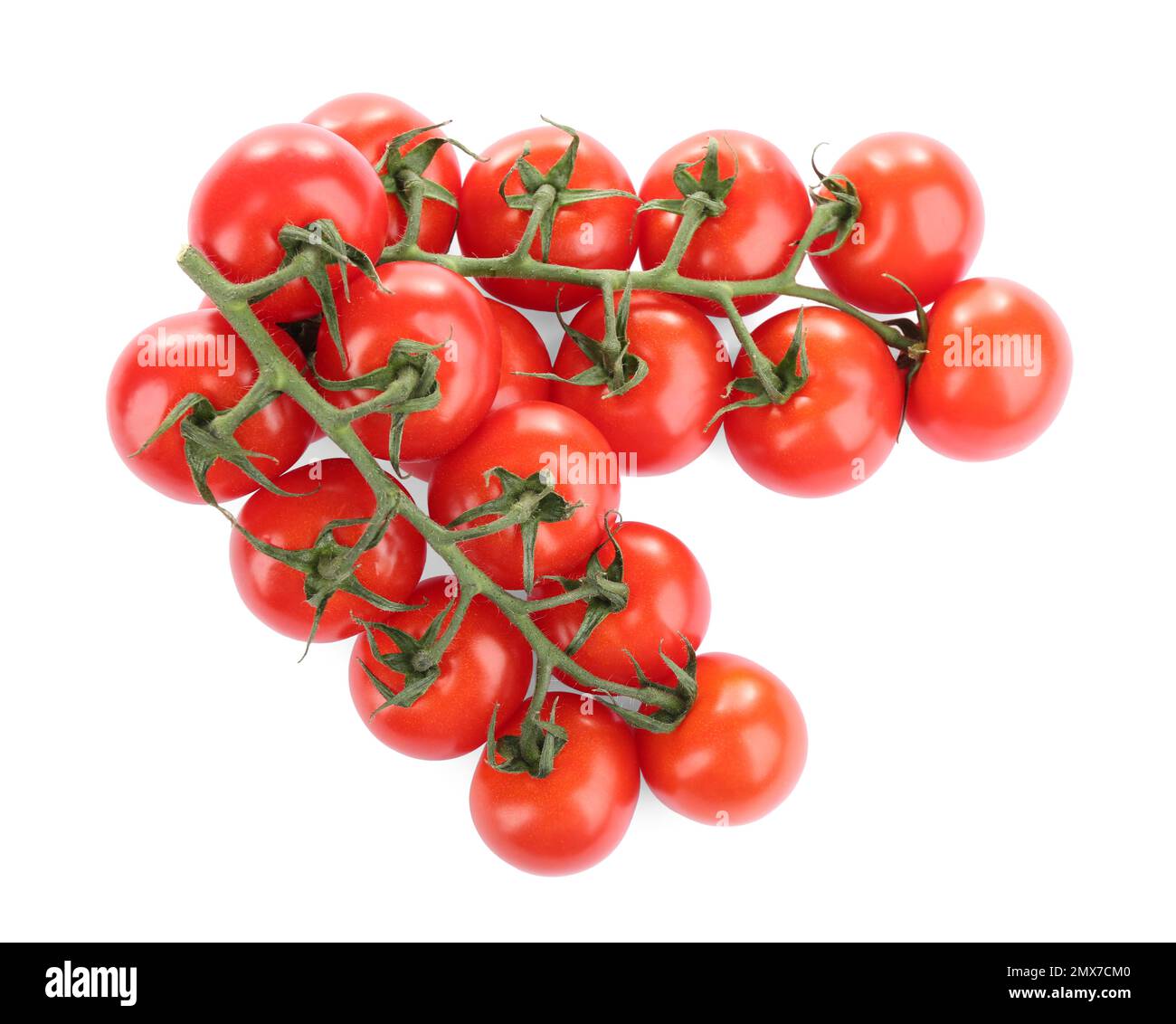 Branches of fresh cherry tomatoes isolated on white, top view Stock ...