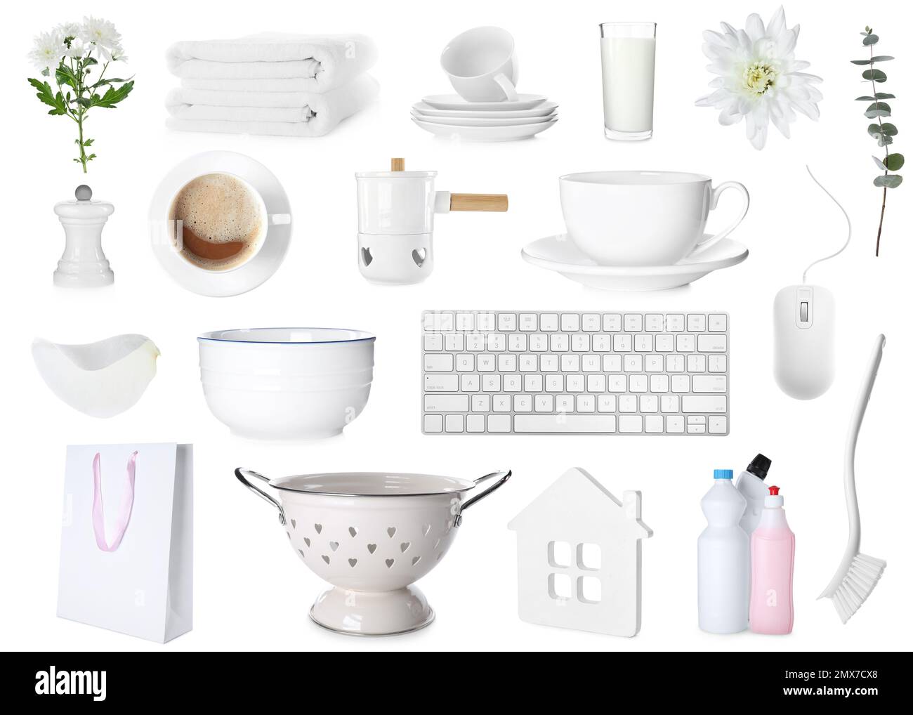 Collage of different objects on white background Stock Photo - Alamy
