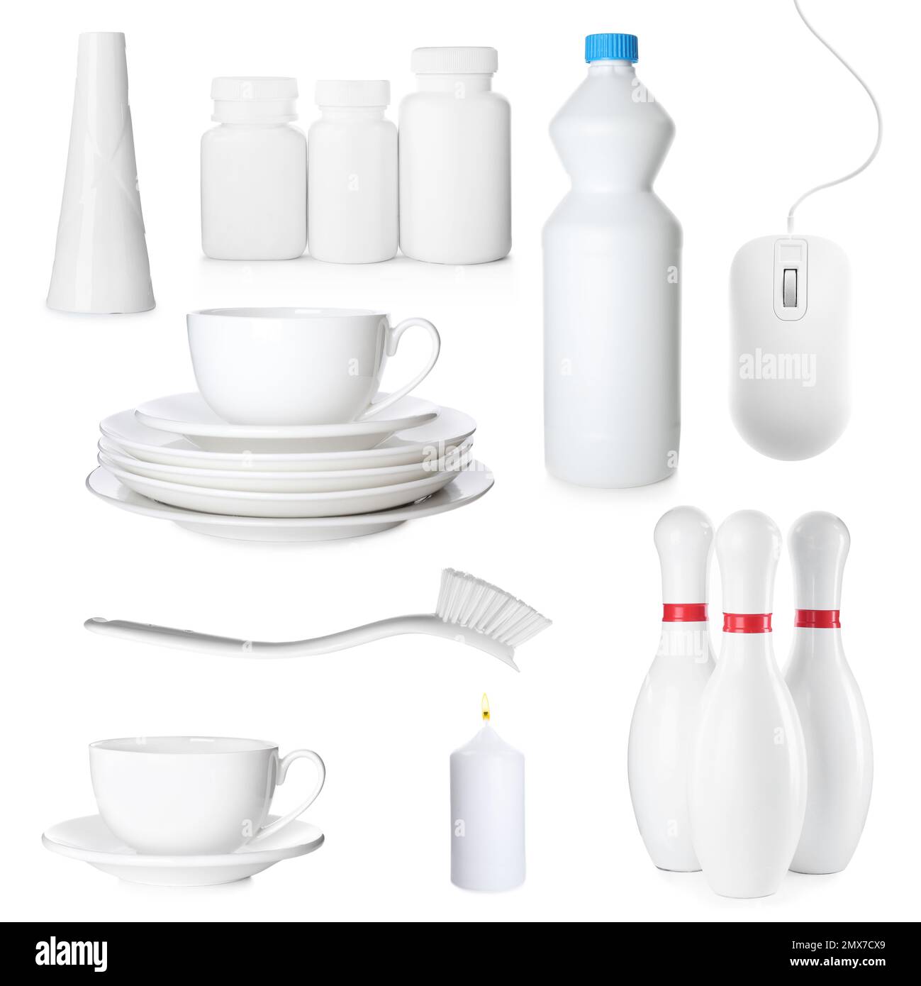 Collage of different objects on white background Stock Photo - Alamy