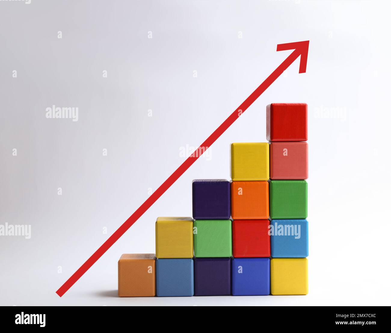 Career promotion concept. Stairs made of colorful cubes and arrow on ...