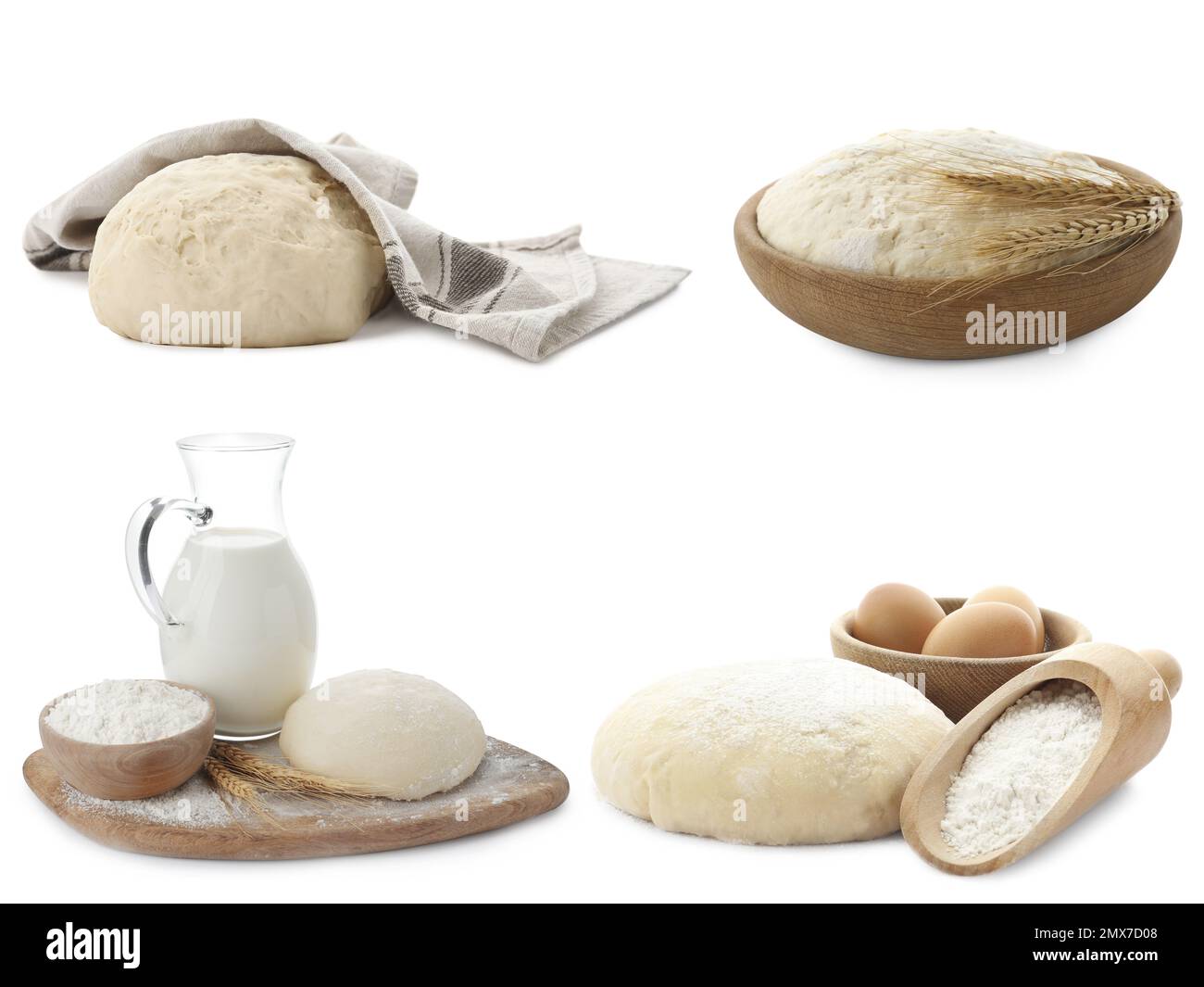 Set with raw dough and ingredients for pastries on white background ...