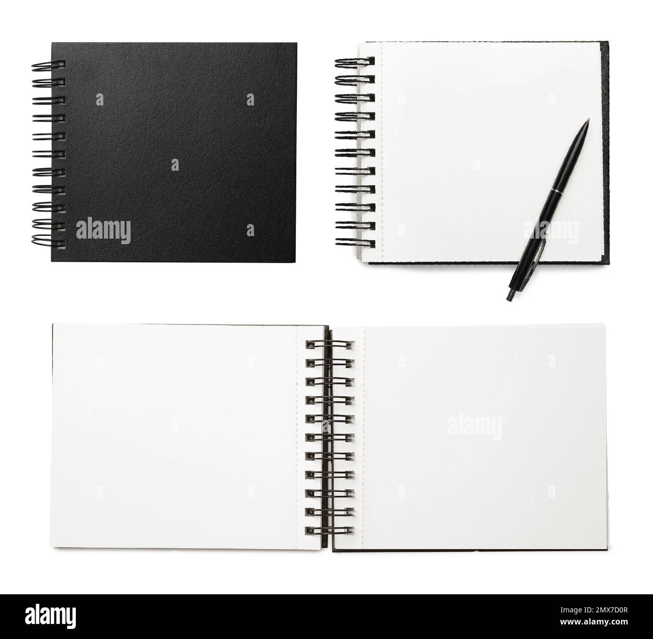 Set of notebooks on white background, top view Stock Photo - Alamy