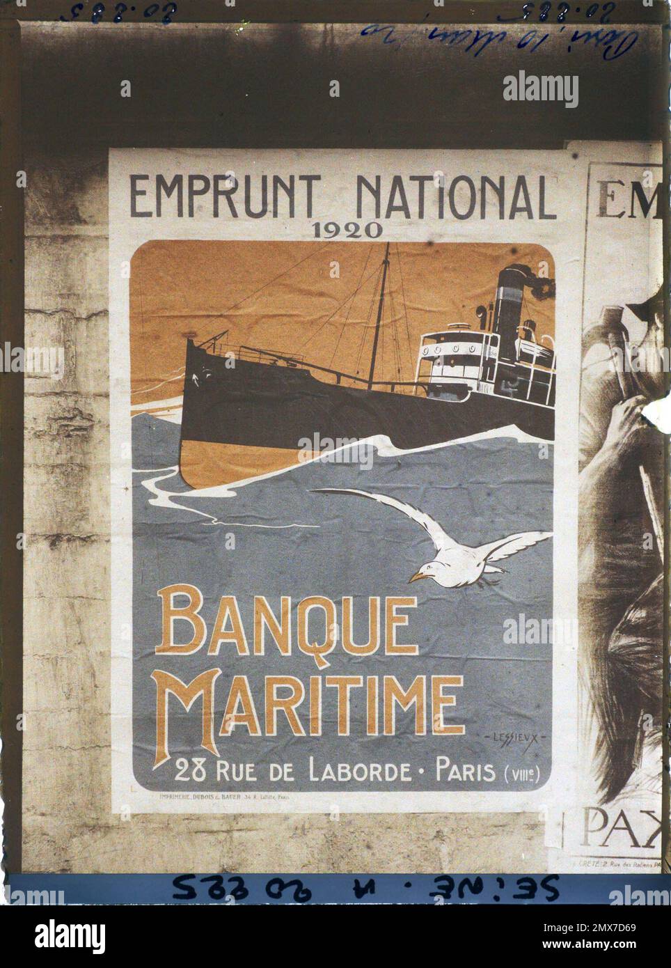 Paris, France displays the national loan of 1920, maritime bank Stock ...