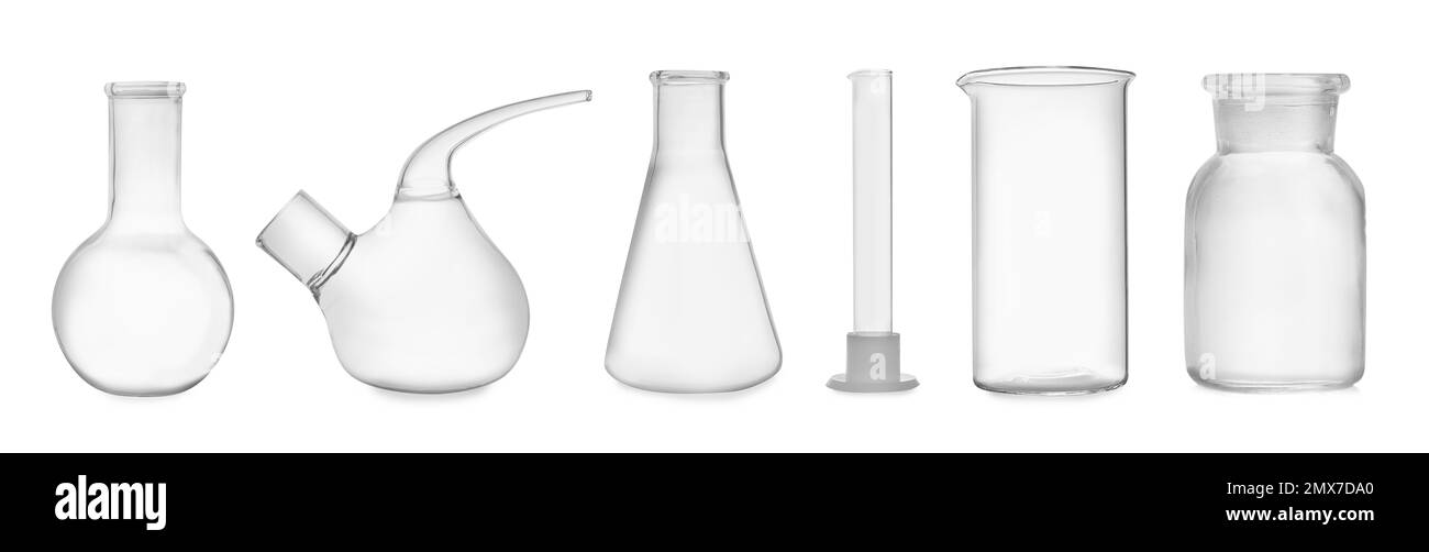 Set of laboratory glassware on white background. Banner design Stock ...