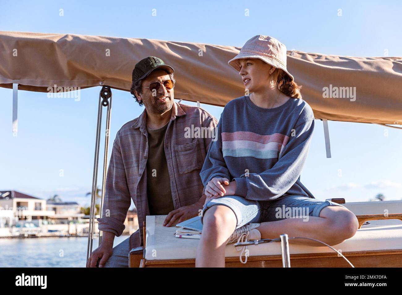 TRUE SPIRIT, from left: Cliff Curtis, Teagan Croft, 2023. ph: Julian Panetta /© Netflix ...