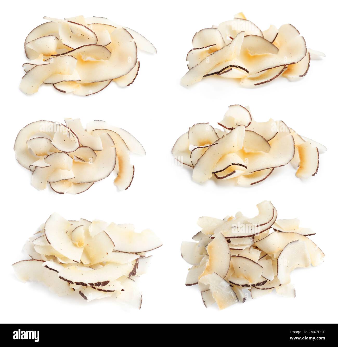 Set of tasty coconut chips isolated on white Stock Photo - Alamy