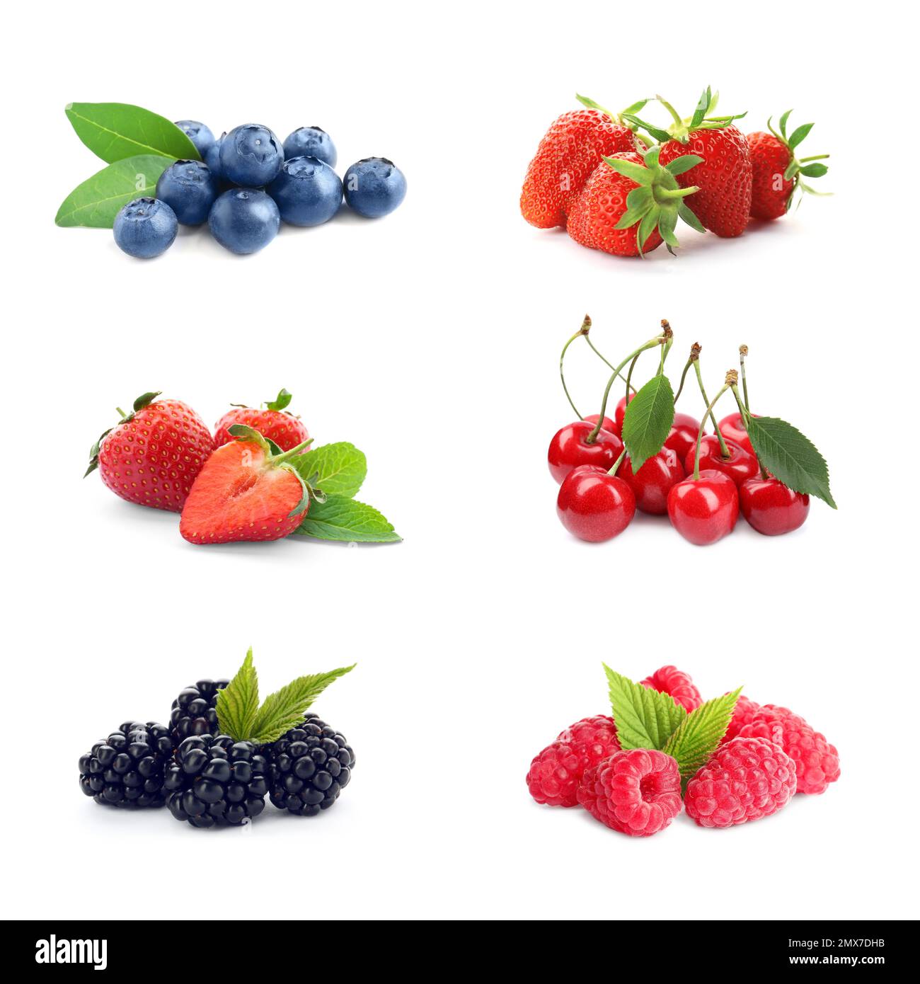 Set of different ripe berries on white background Stock Photo - Alamy