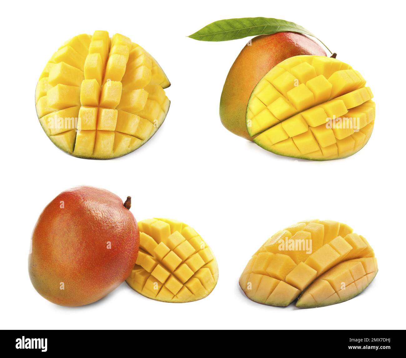 Set of delicious mangoes on white background Stock Photo - Alamy