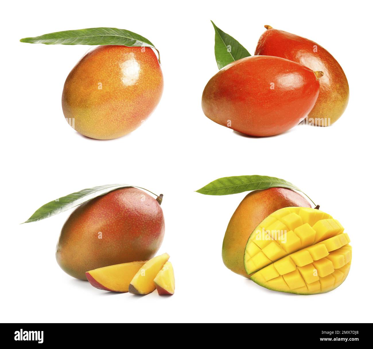 Set of delicious mangoes on white background Stock Photo - Alamy