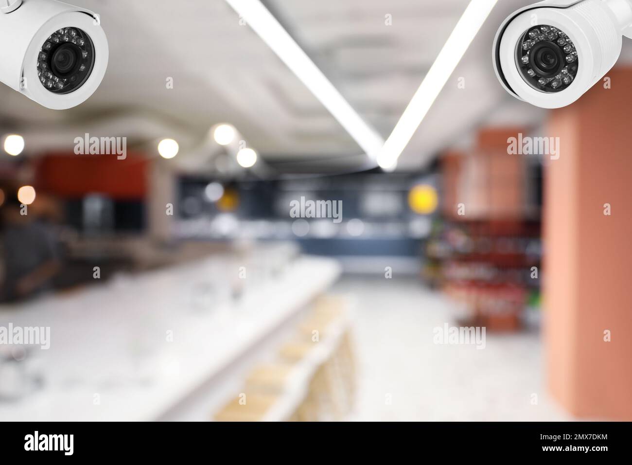 Modern CCTV security camera in modern store. Guard equipment Stock ...
