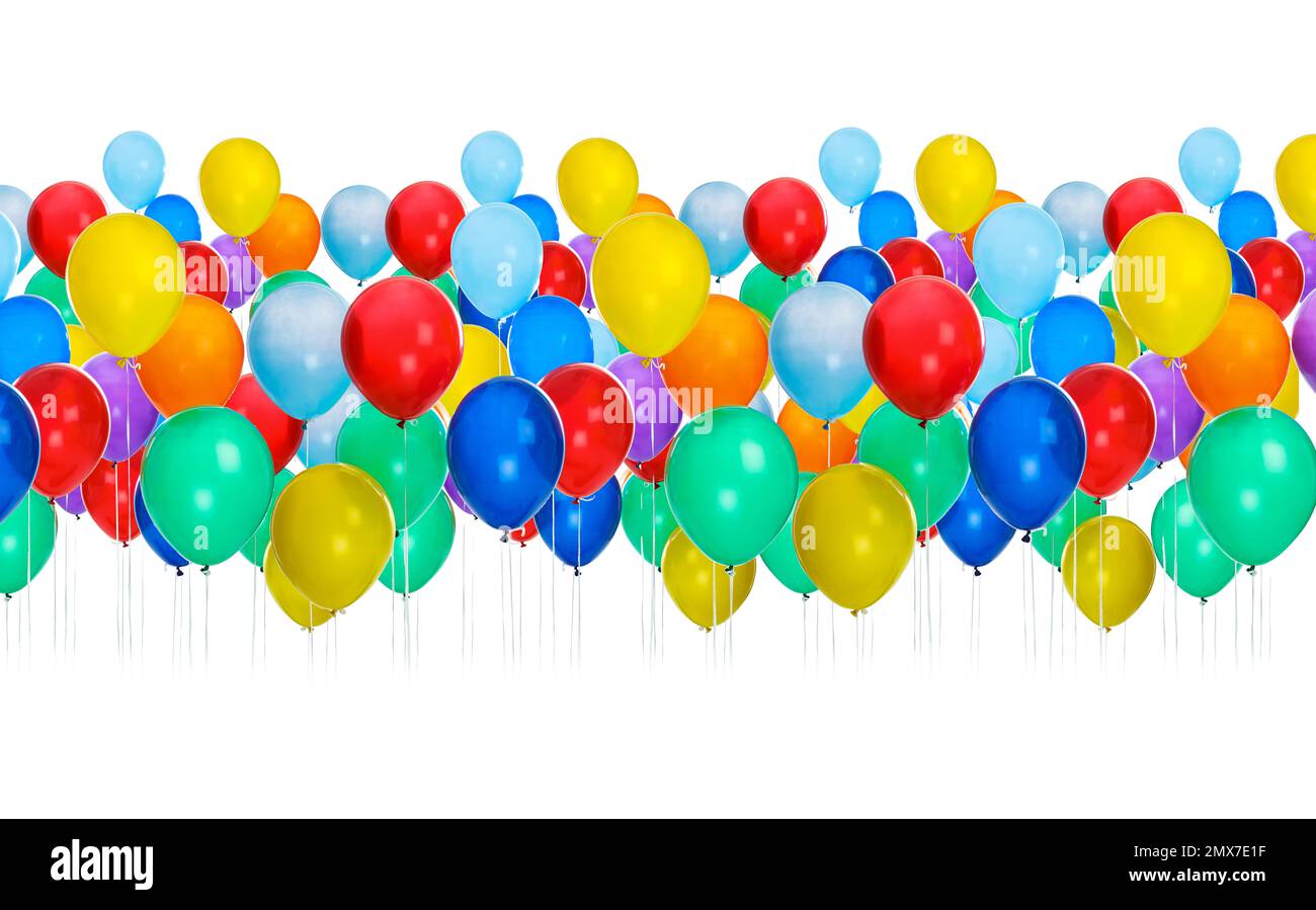 Set of color balloons on white background Stock Photo - Alamy