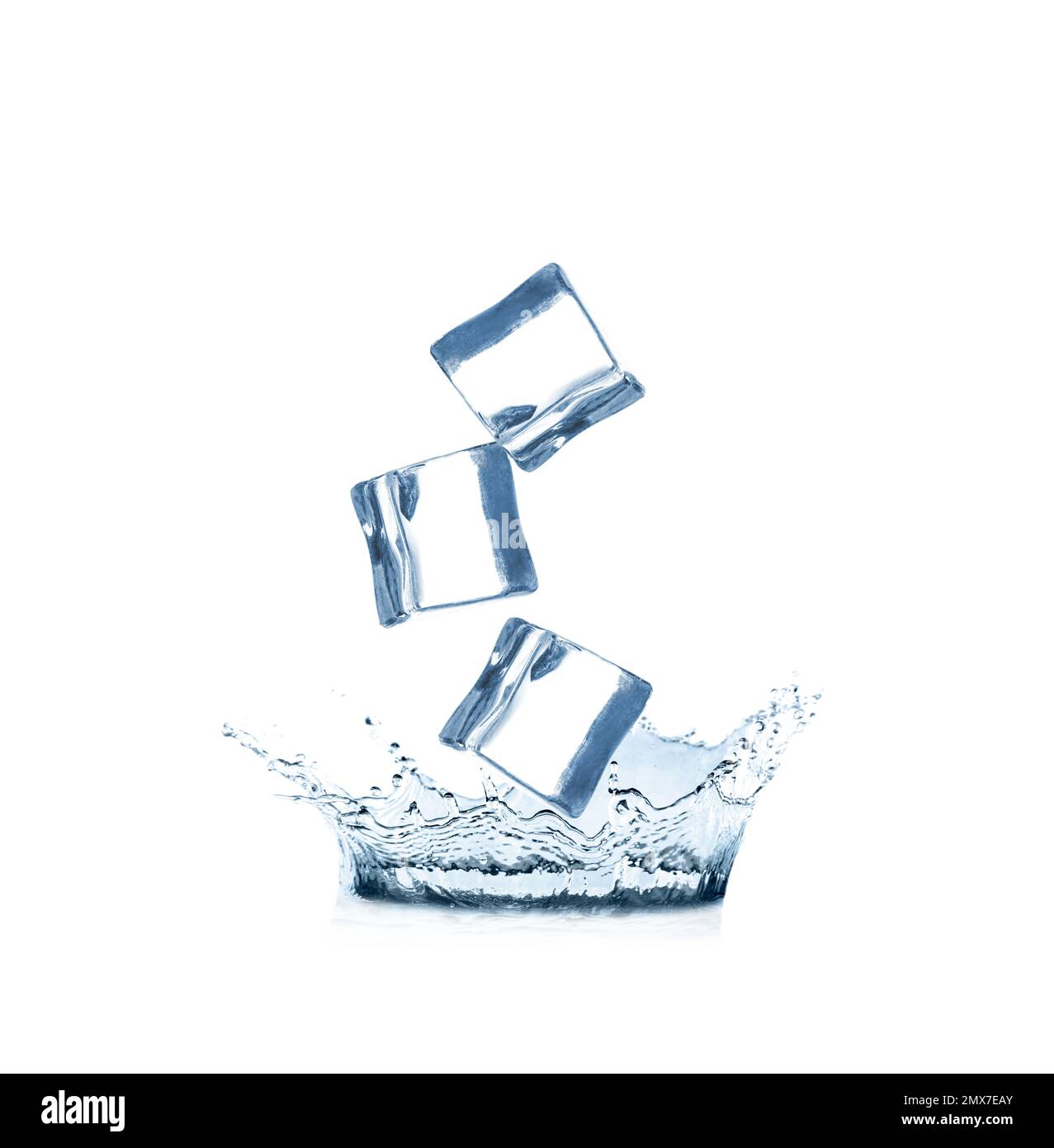 Crystal clear ice cubes and splashing water on white background Stock Photo - Alamy
