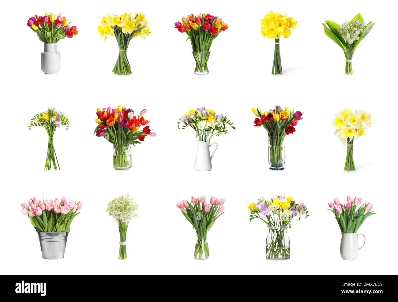 Set with beautiful flowers on white background Stock Photo - Alamy