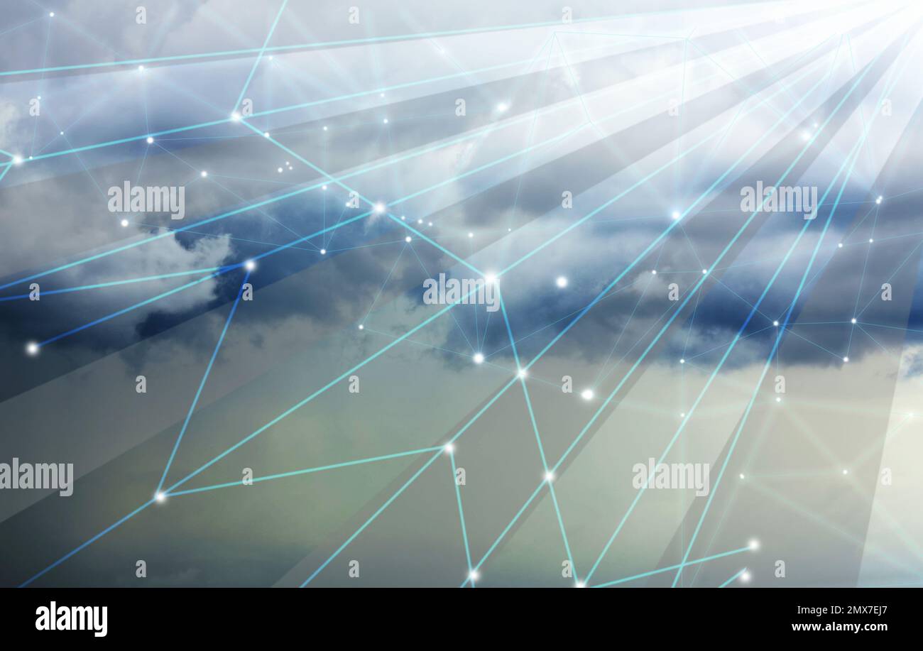 Blue sky and network connection lines. Cloud technology Stock Photo - Alamy