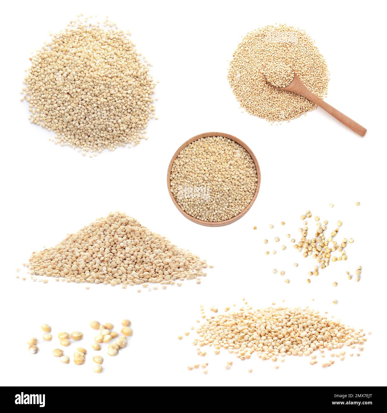 Set of raw quinoa on white background Stock Photo - Alamy