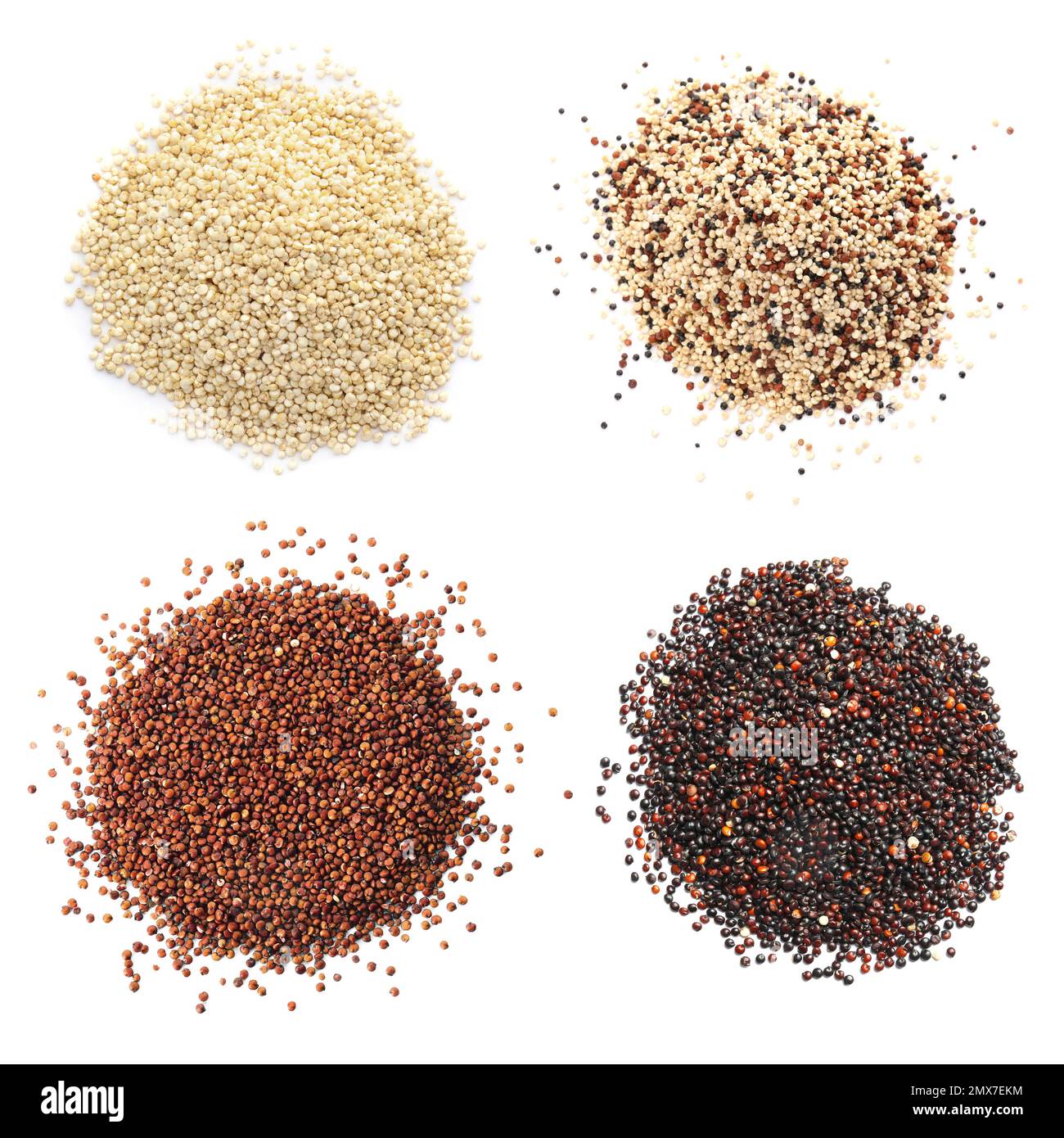 Set with different types of quinoa on white background, top view Stock ...