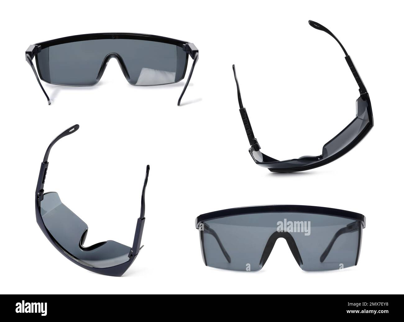 Set with protective goggles on white background. Construction tool ...