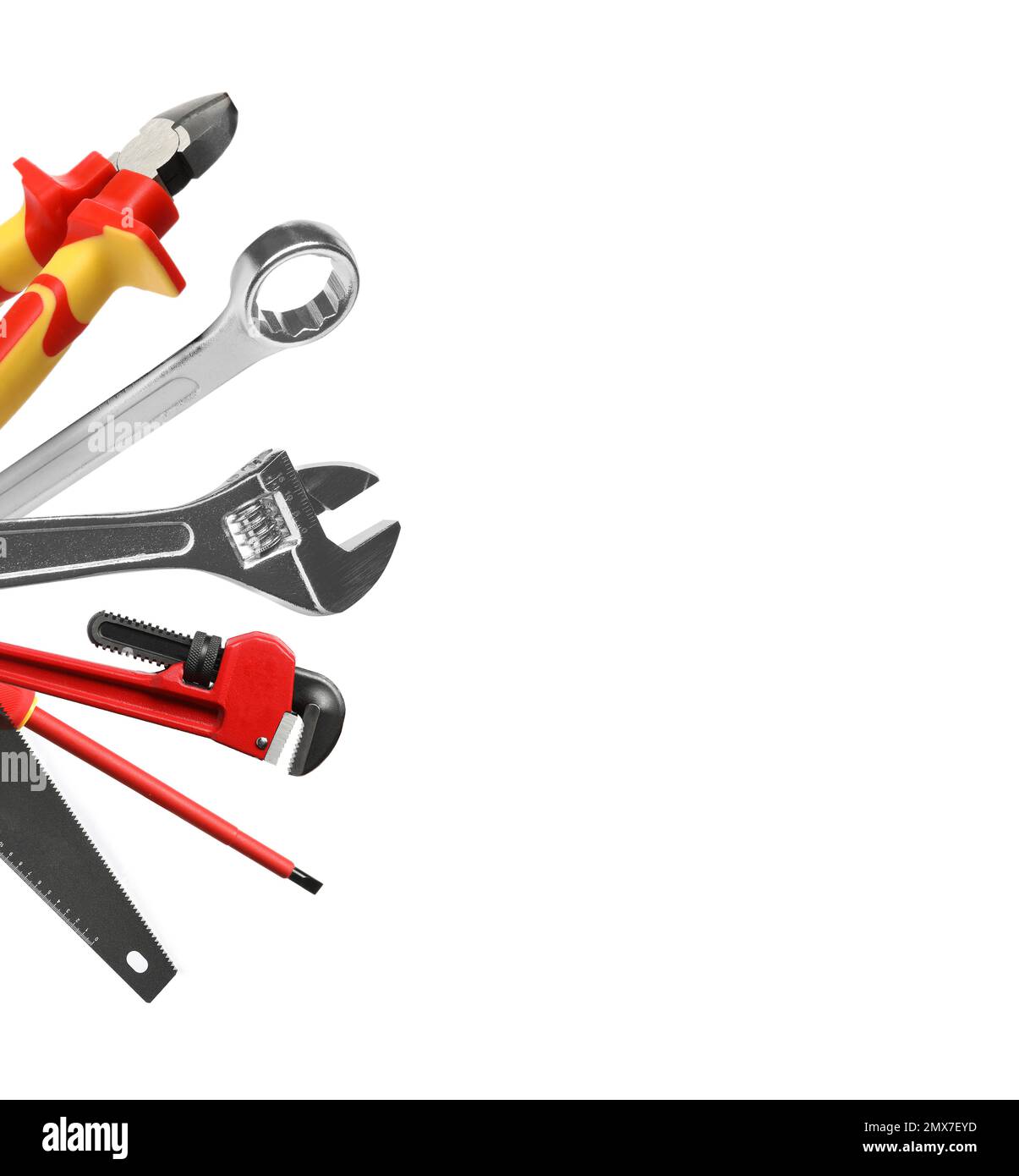 Set with different construction tools on white background Stock Photo ...