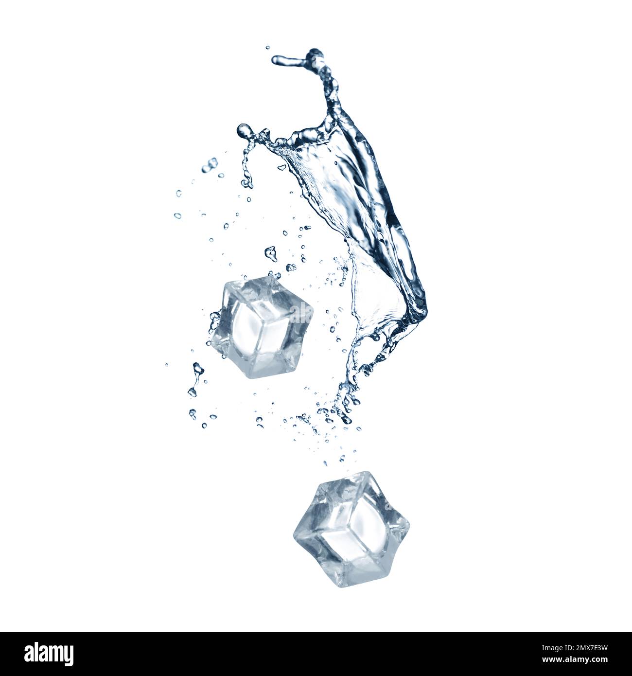 Crystal clear ice cubes and splashing water on white background Stock Photo - Alamy