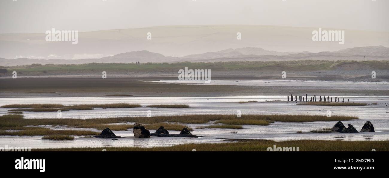 View across the River Torridge from the Skern in winter. Low tide ...