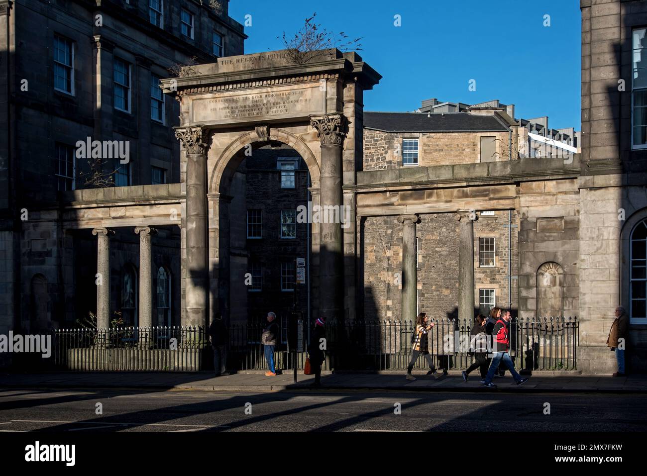 Winter sunshine falling on Regent Bridge in Waterloo Place, Edinburgh ...