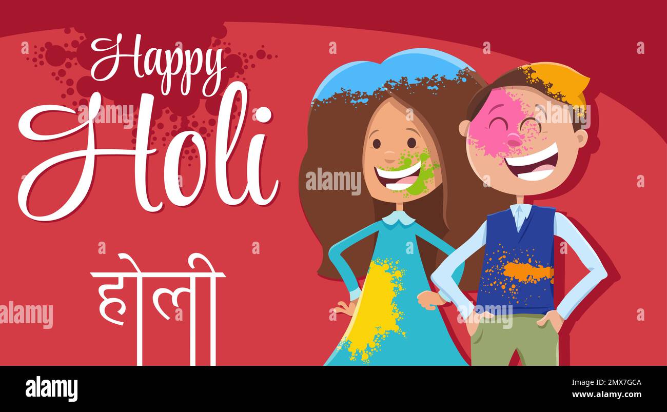 Cartoon illustration of Hindu Holi festival design with comic ...