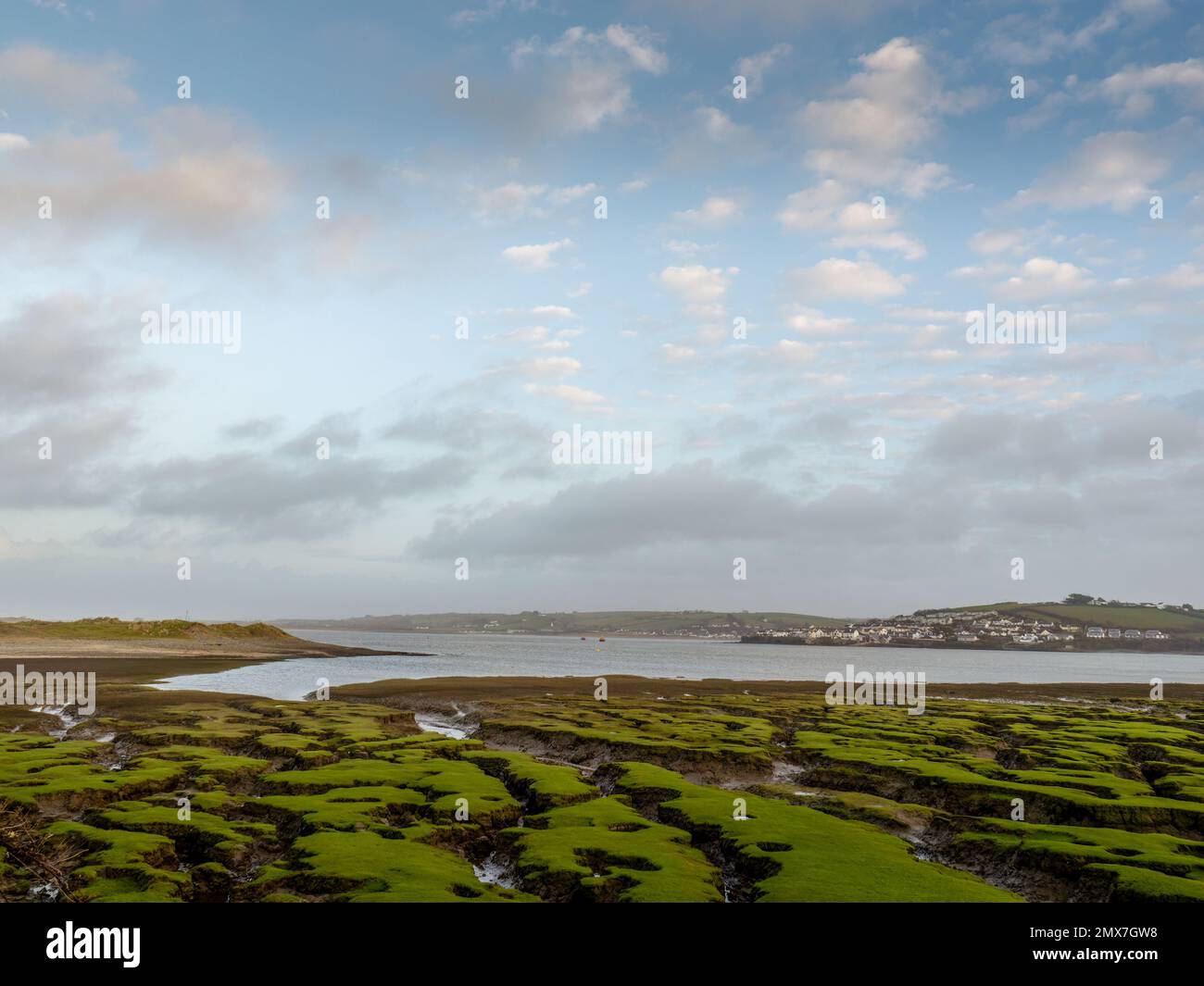 Appledore town viewed from the Skern, Northam Burrows, Devon, UK Stock ...