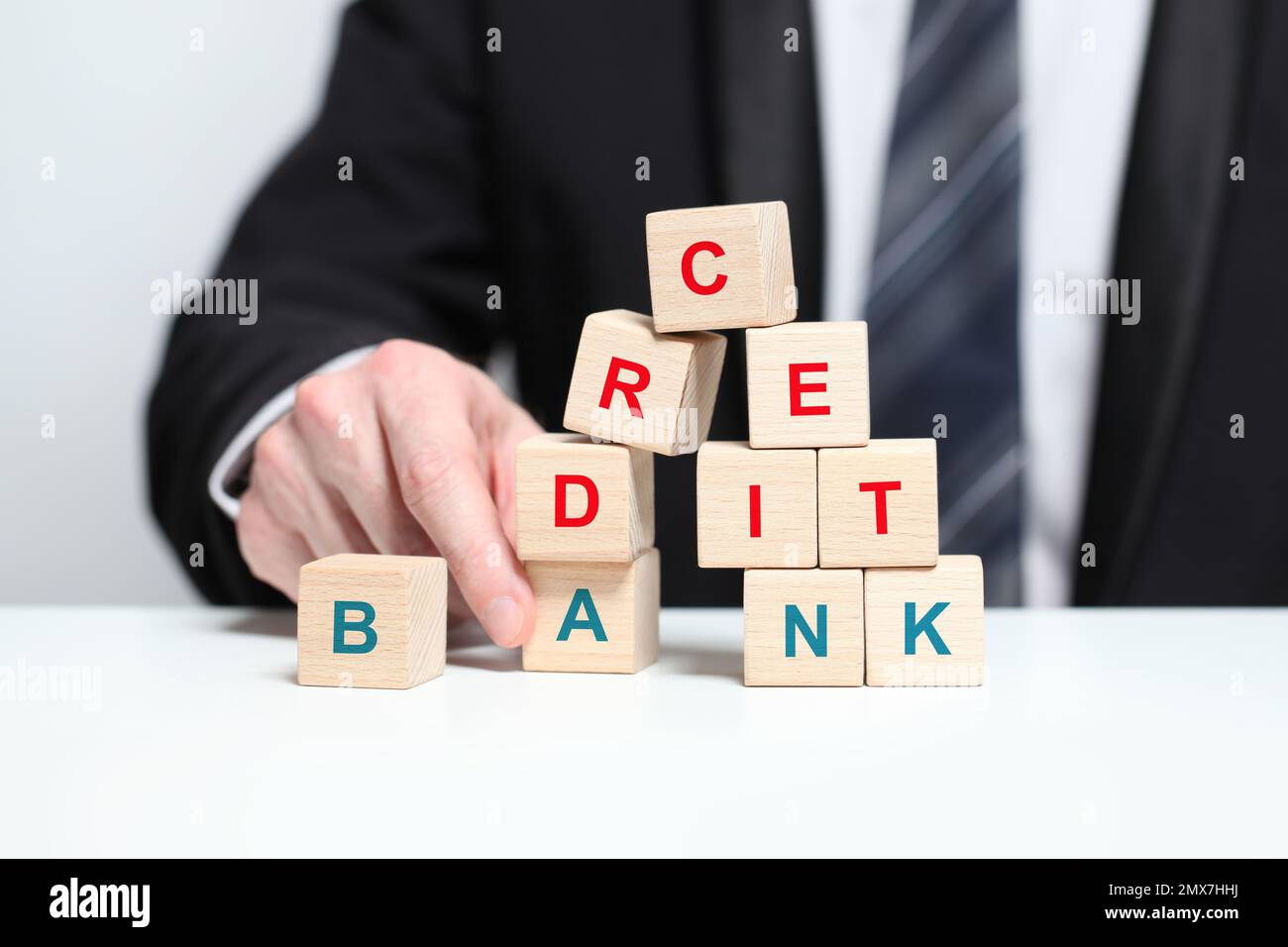 Wooden blocks with words bank and credit, business loan mortgage credit ...